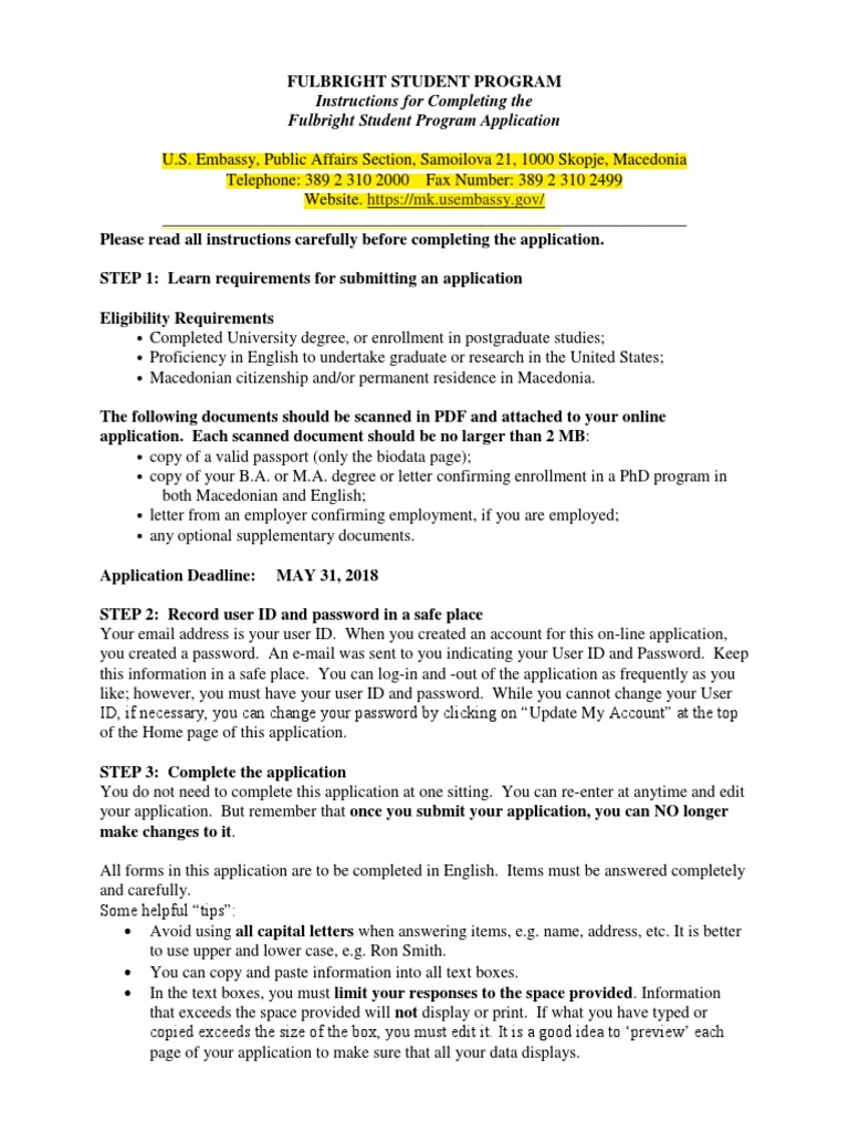 Macedonia Fulbright Application | PDF | Graduate Record Examinations ...