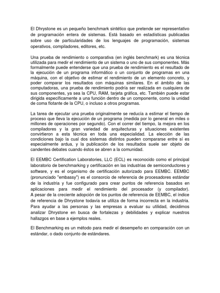 Dhrystone MIPS | PDF | Benchmark (Computación) | Unidad Central de ...