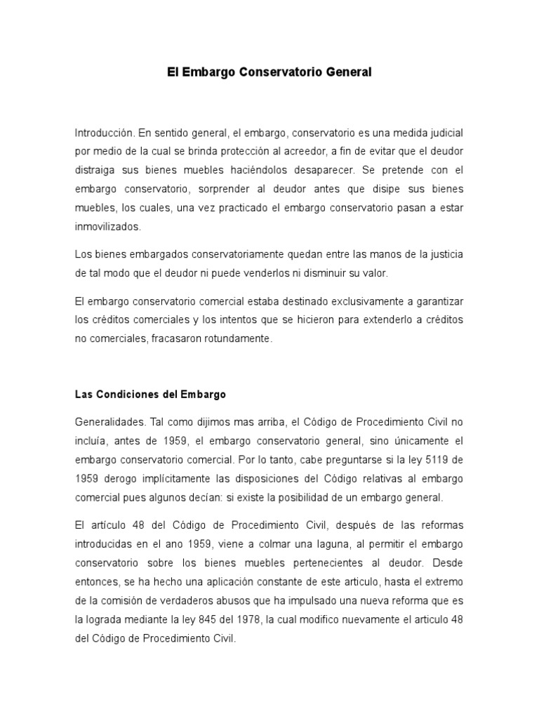 El Embargo Conservatorio General | PDF | Juez | Apelación