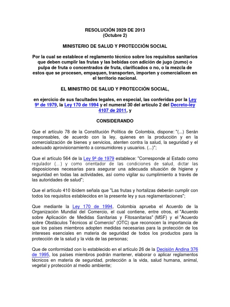 Resolución 3929 de 2013 PDF | PDF | Decapado | Azúcar