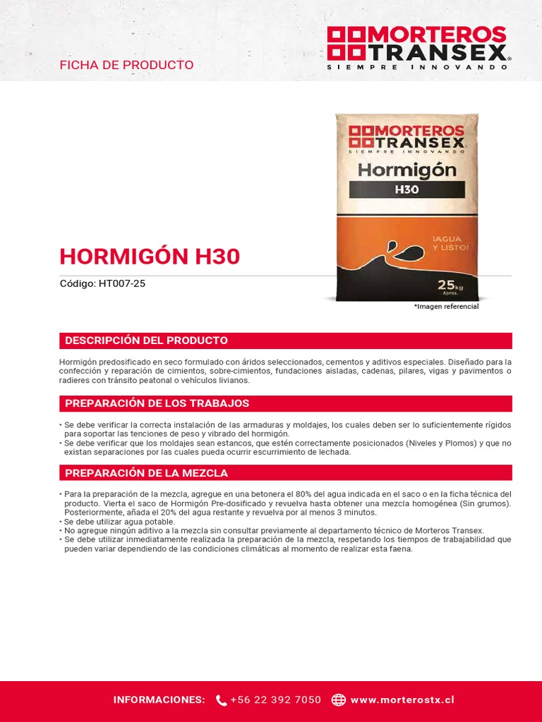 Ficha Tecnica h30 | PDF | Hormigón | Materiales