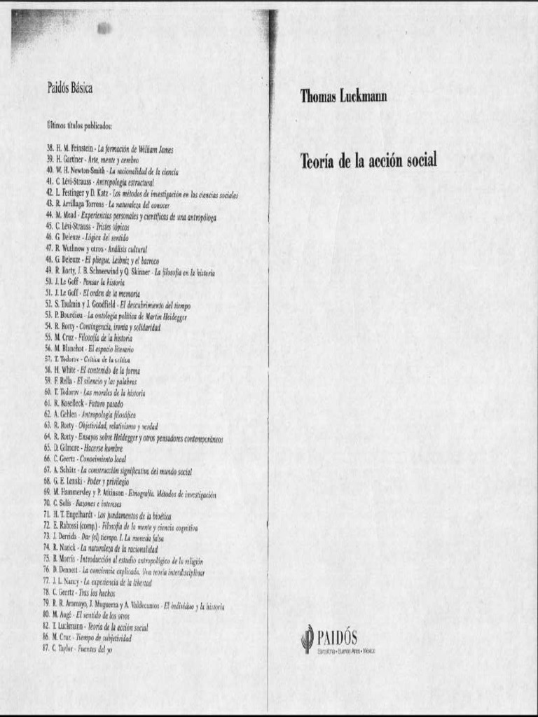 Thomas Luckmann Teoria de La Accion Social PDF | PDF