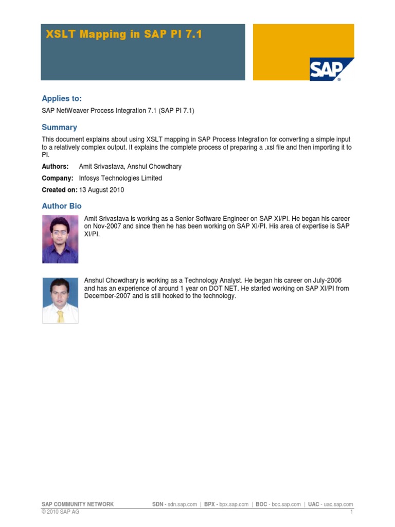XSLT Mapping in SAP PI 7.1 PDF | PDF