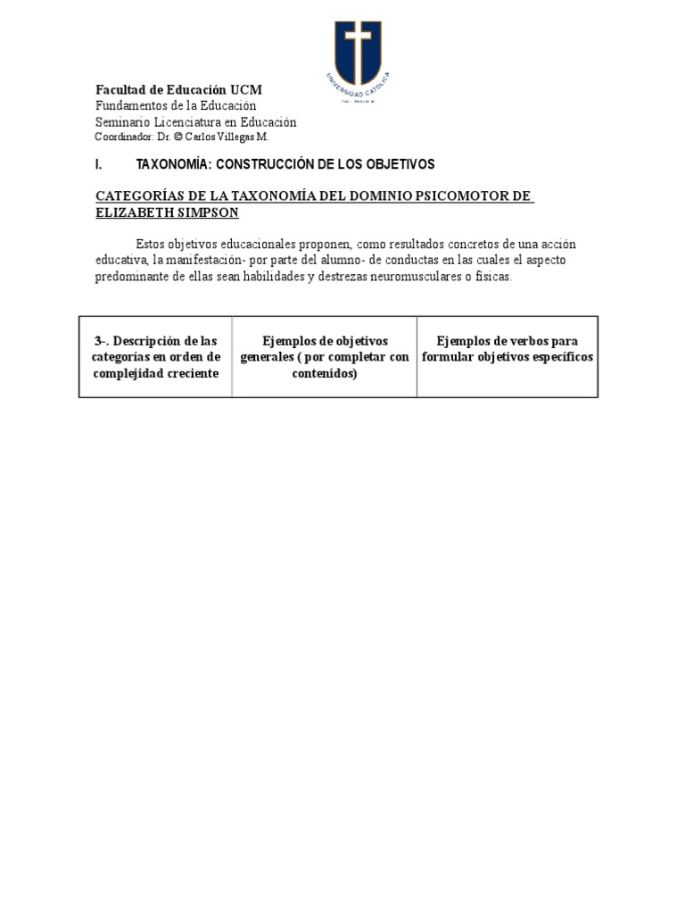 6 Taxonomia Dominio Psicomotor Elizabeth Simpson | PDF | Procesos ...