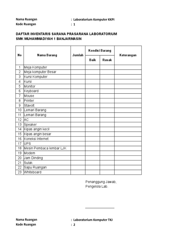 Daftar Inventaris Lab | PDF