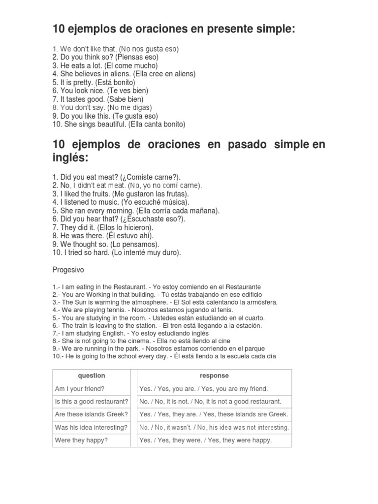 10 Ejemplos de Oraciones en Presente Simple | PDF | Nature