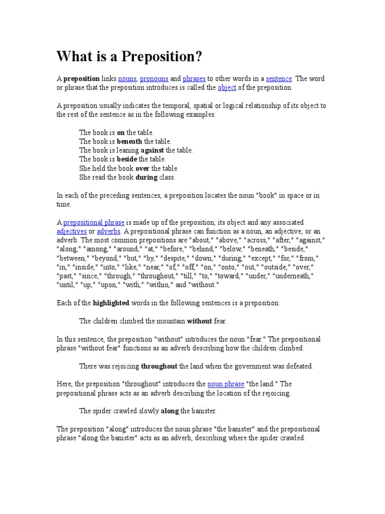 What Is A Preposition | PDF | Preposition And Postposition | Adverb