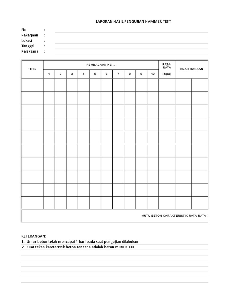 Format Uji Hammer Test | PDF | Teknologi & Rekayasa