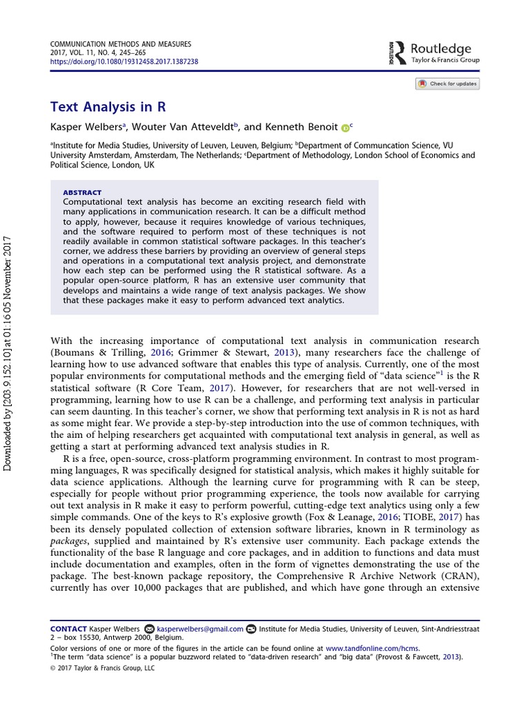 Text Analysis in R | PDF | R (Programming Language) | Character Encoding