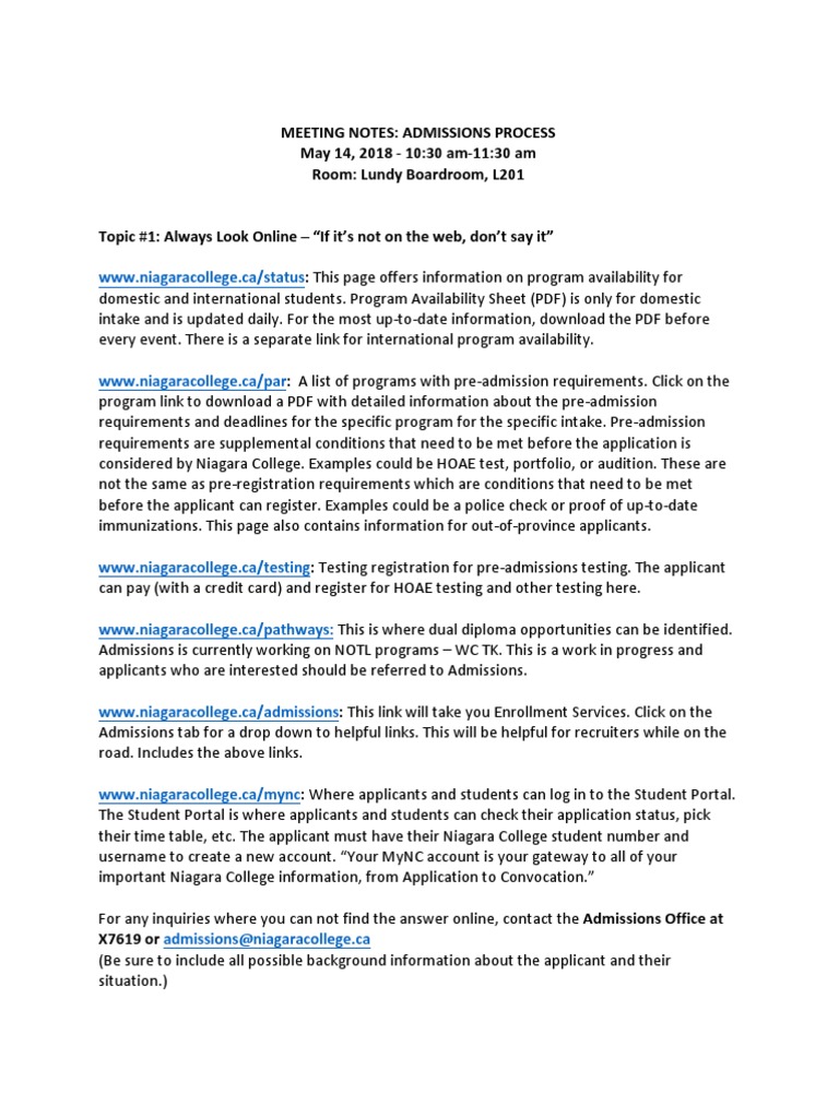 Niagara College Admissions Process Guide | PDF | User (Computing ...