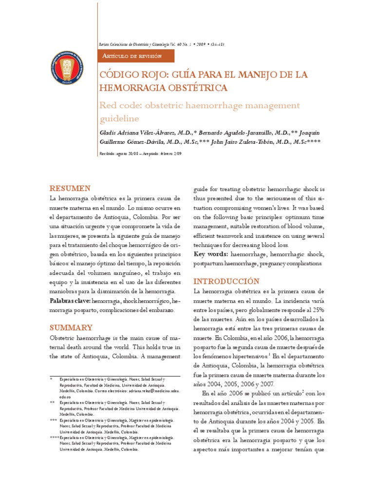 Código Rojo Guía para El Manejo de La Hemorragia Obstétrica PDF | PDF ...