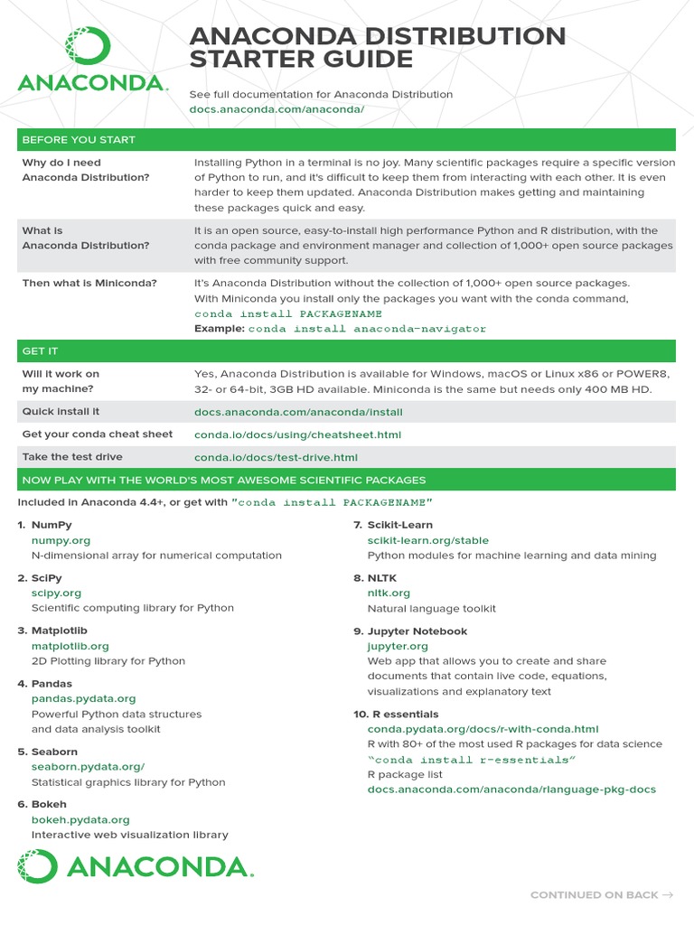 Anaconda Starter Guide Cheat Sheet PDF | PDF