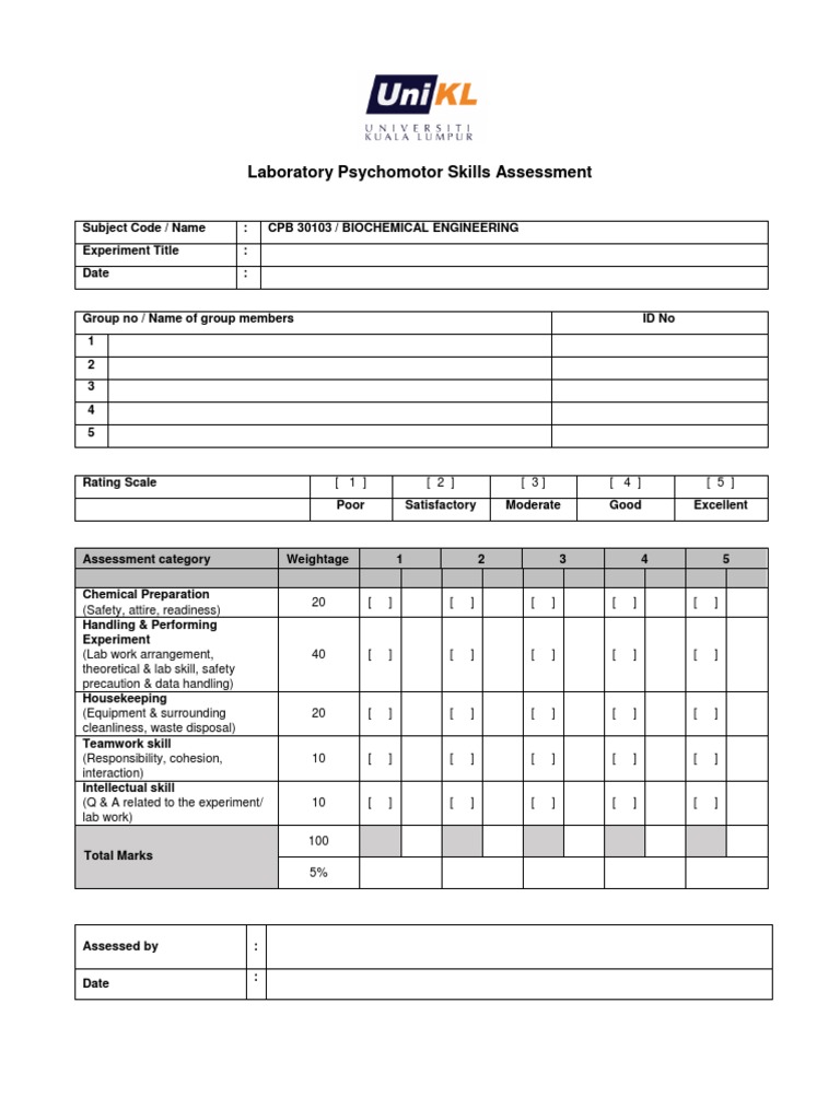Laboratory Psychomotor Skills Assessment | PDF