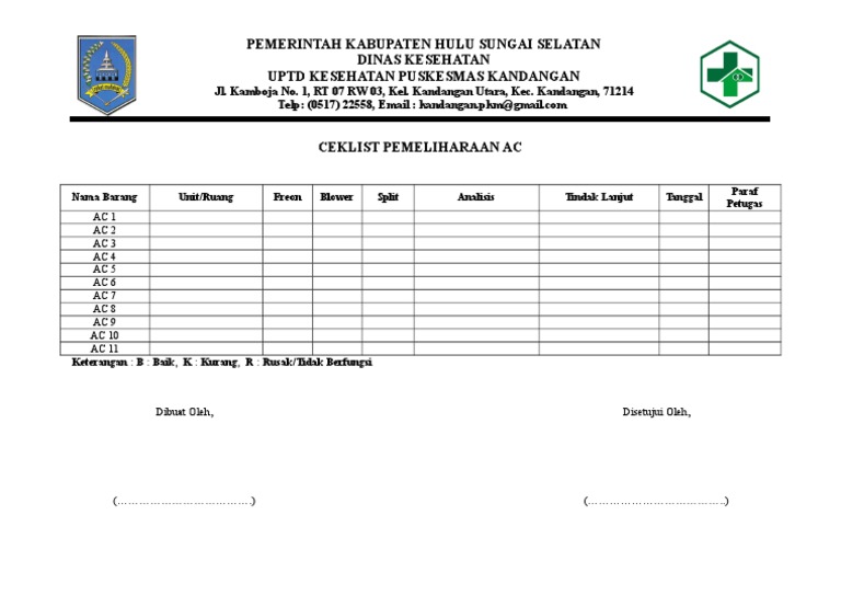 Ceklist Pemeliharaan AC | PDF | Teknologi & Rekayasa
