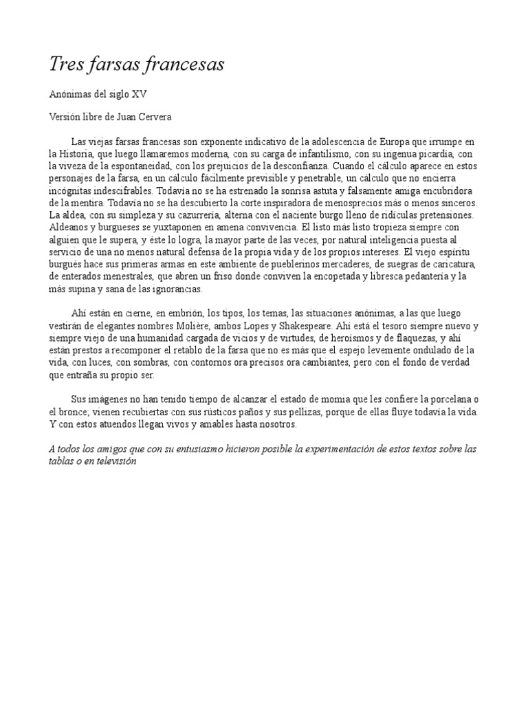 Farsas Francesas del Siglo XV | PDF | Teatro | Las artes escénicas