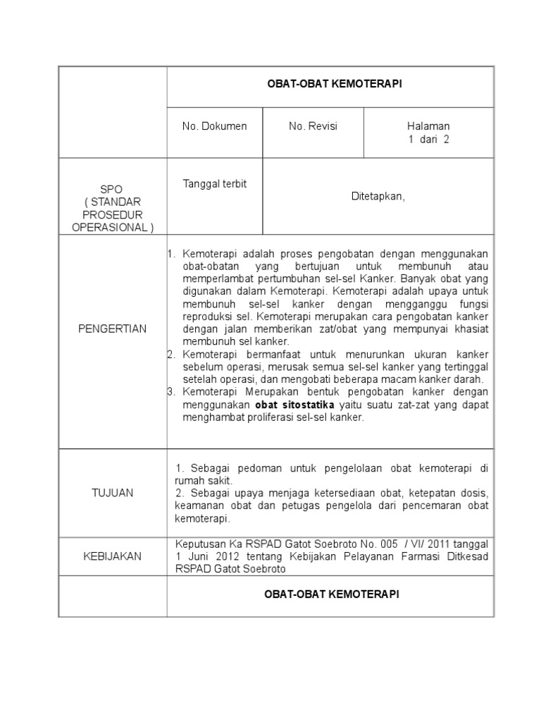 Prosedur Pemberian Obat Kemoterapi | PDF