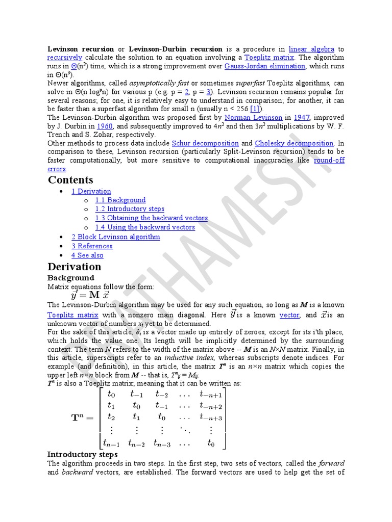 Levinson and Durbin Algorithm | PDF | Numerical Analysis | Theoretical Physics