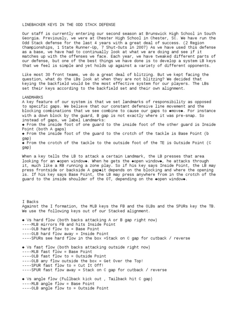Linebacker Keys in The Odd Stack Defense | PDF | American Football ...