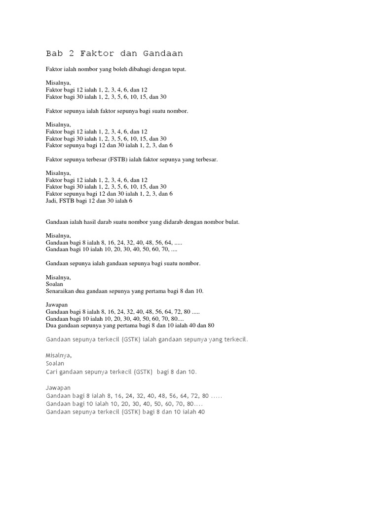 Bab 2 Faktor Dan Gandaan | PDF