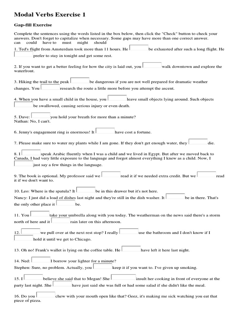 Modal Verbs Exercises | PDF | Multiple Choice