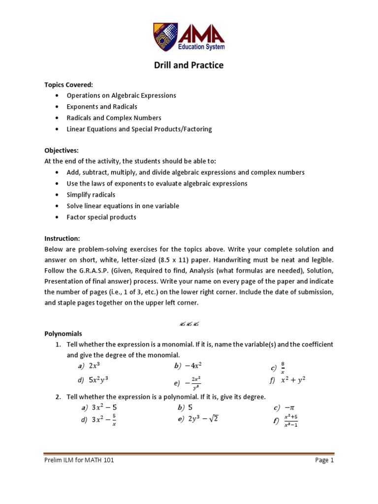 Algebra Practice Problems | PDF | Equations | Abstract Algebra