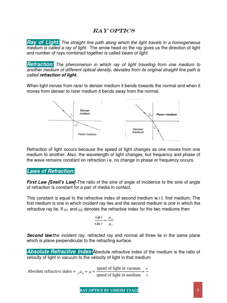 Ray Optics Explained | PDF | Lens (Optics) | Refraction