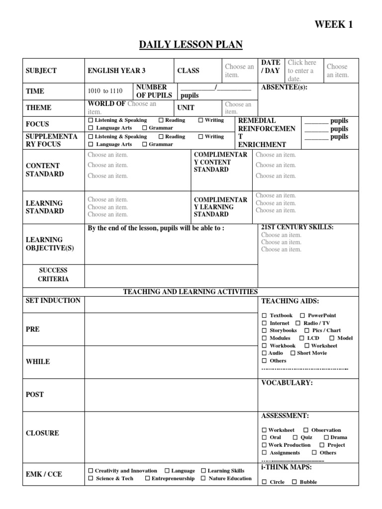 Year 3 Daily Lesson Plan Template | PDF | Lesson Plan | Change