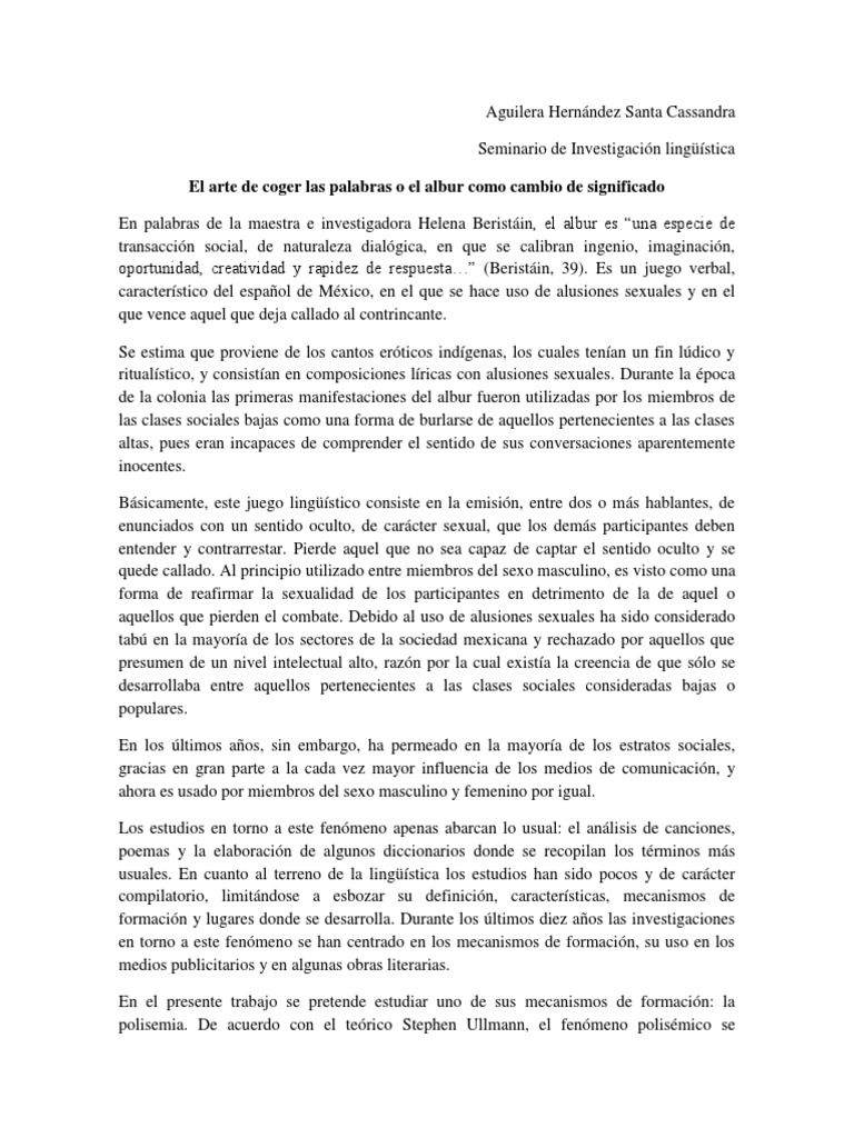 El Arte de Coger Las Palabras o El Albur Como Cambio de Significado ...