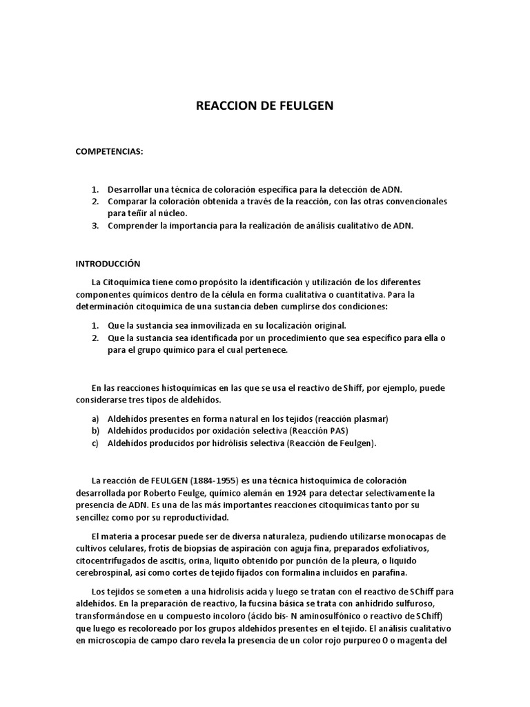 Reaccion de Feulgen | PDF | Adn | Ácido clorhídrico
