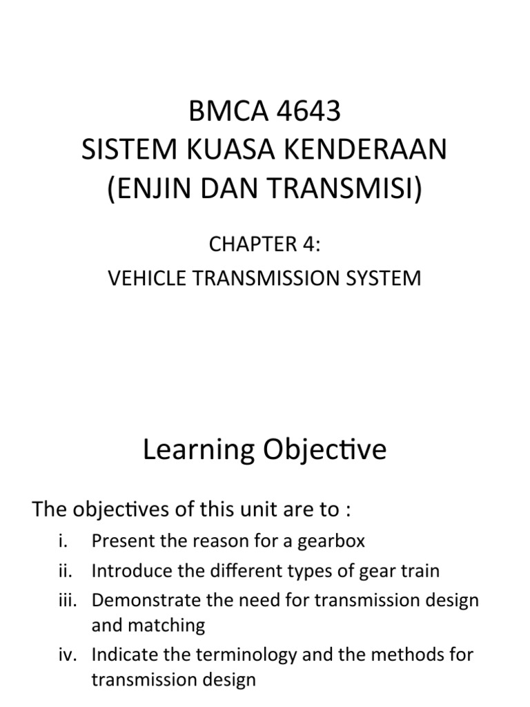 Chapter 4 - Vehicle Transmission System | PDF | Vehicles | Transmission ...