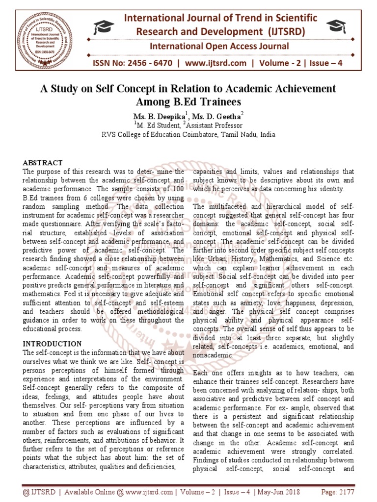 A Study On Self Concept in Relation To Academic Achievement Among B.Ed ...