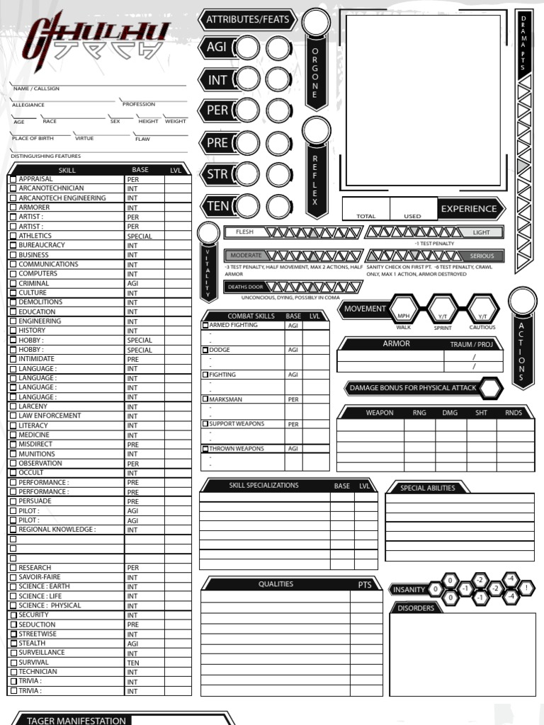 Cthulhutech Character Sheet Revised | PDF | Leisure | Sports