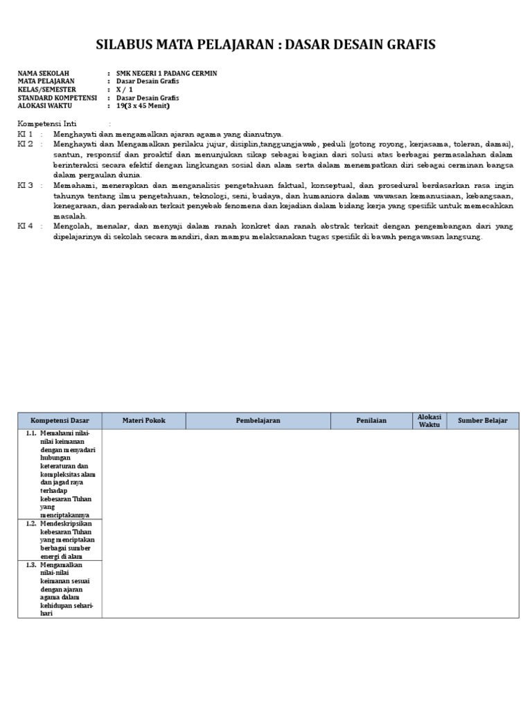 Silabus Dasar Desain Grafis XI SMK | PDF