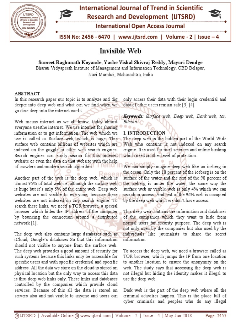Invisible Web: ISSN No: 2456 | PDF | Tor (Anonymity Network) | World ...