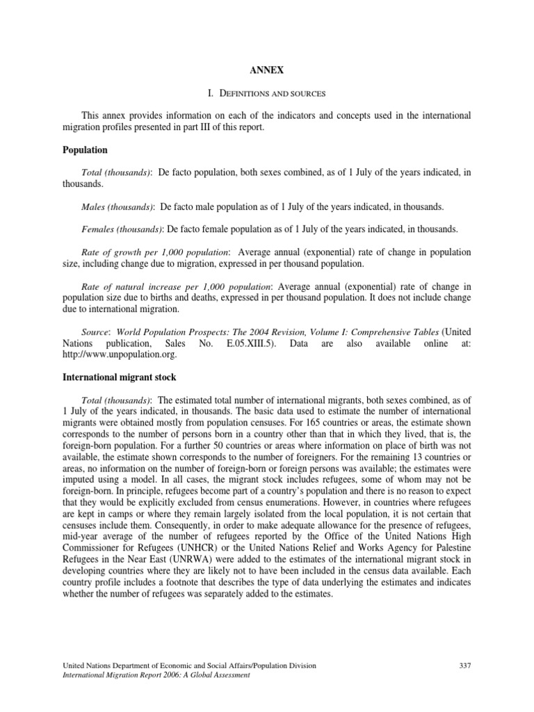 Annex: Efinitions and Sources | PDF | Remittance | Immigration