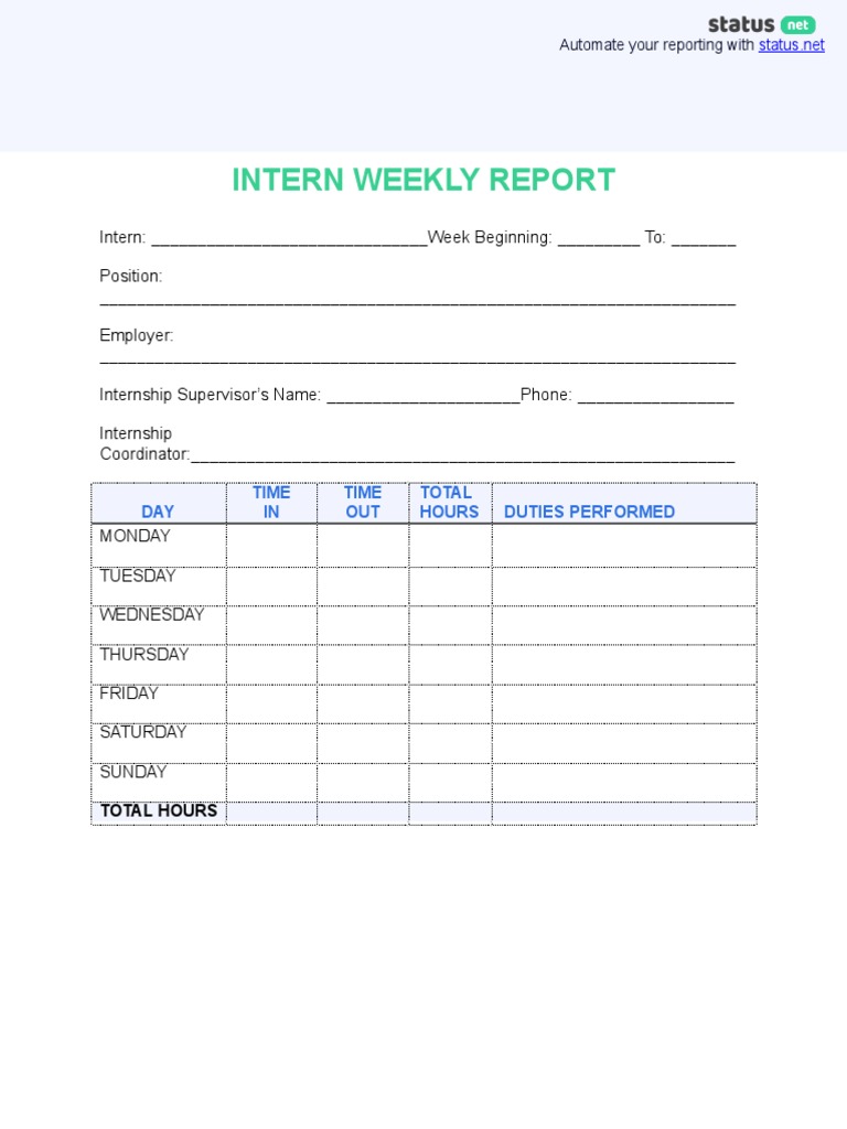 Weekly Report Template Intern Weekly Report | PDF