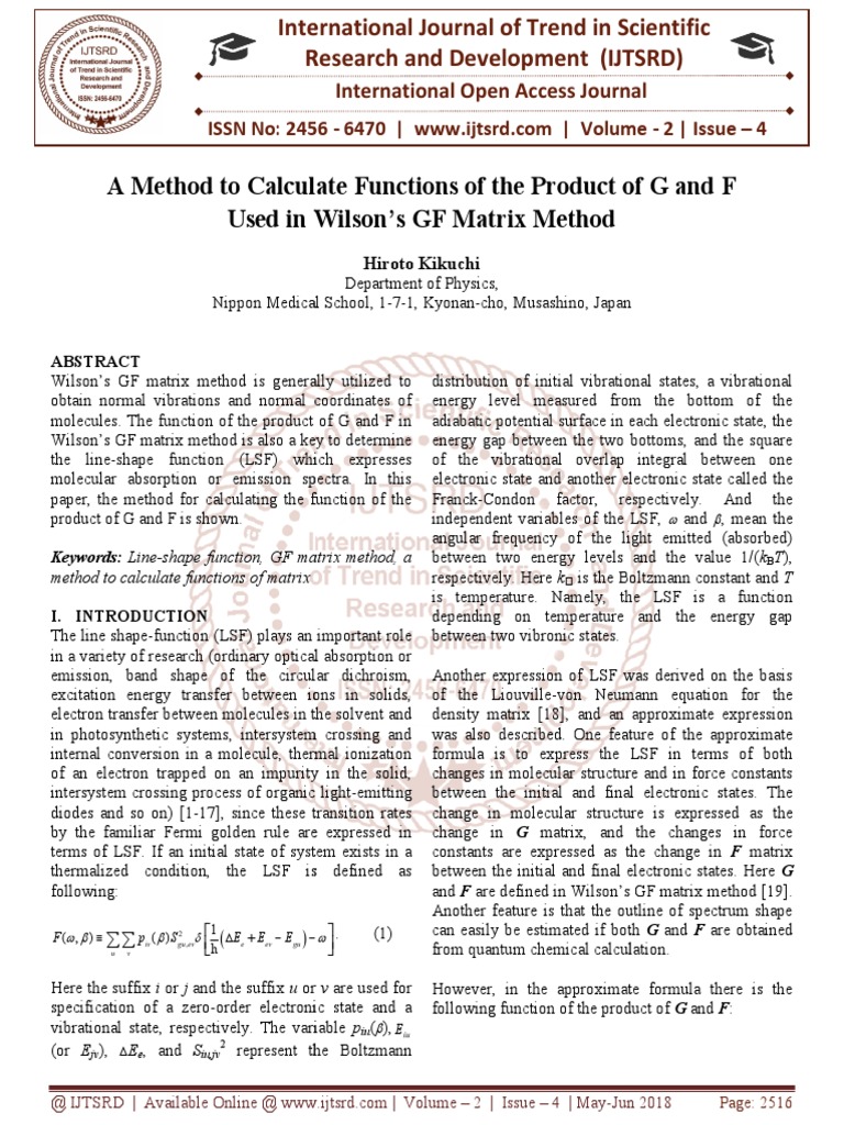 A Method To Calculate Functions of The Product of G and F Used in Wilson's GF Matrix Method ...