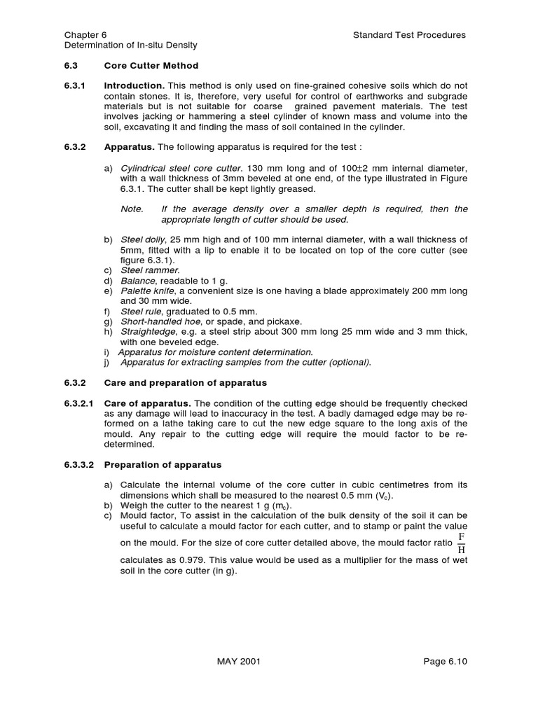 Core Cutter Method Pdf Pdf Density Soil