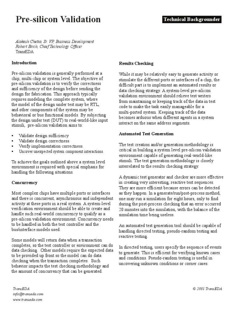 Pre Silicon Validation Whitepaper | PDF | Verification And Validation ...