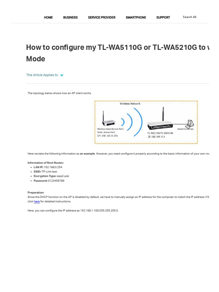 How To Configure My TL-WA5110G or TL-WA5210G To Work On Client Mode ...