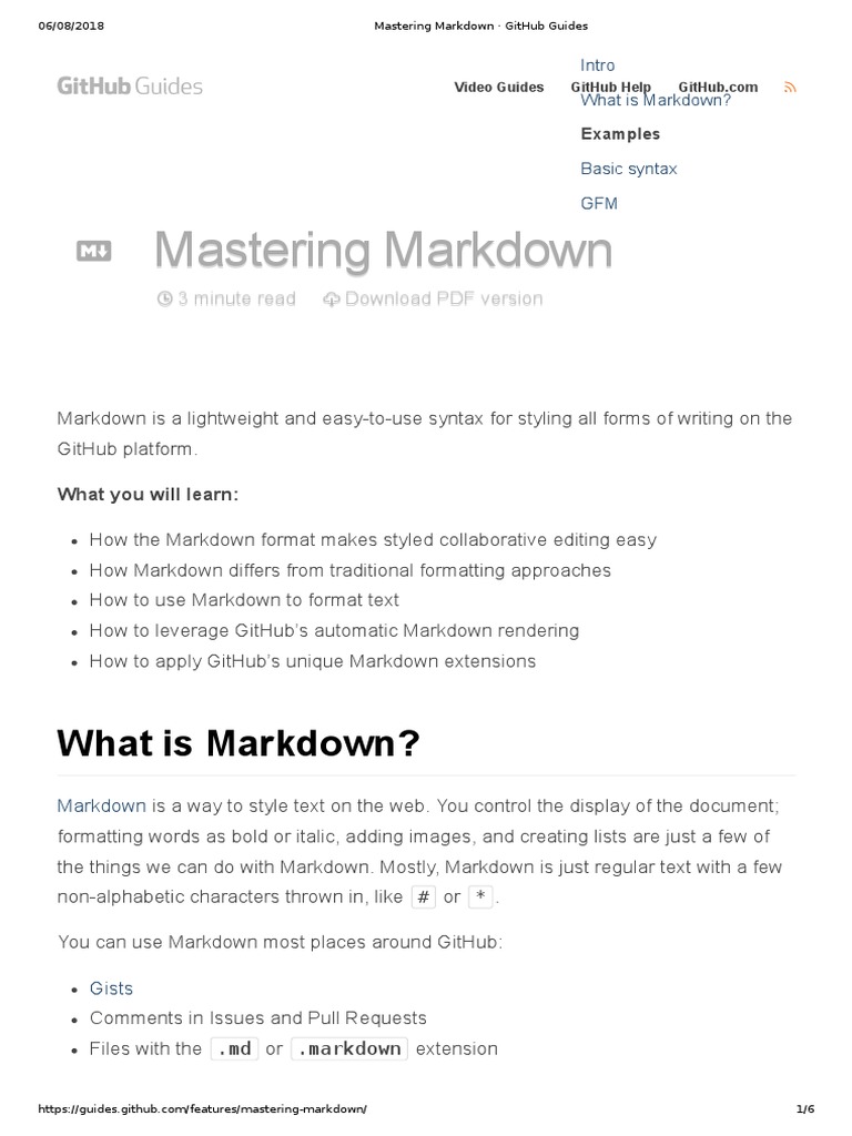 Mastering Markdown GitHub Guides | PDF | Areas Of Computer Science | Software