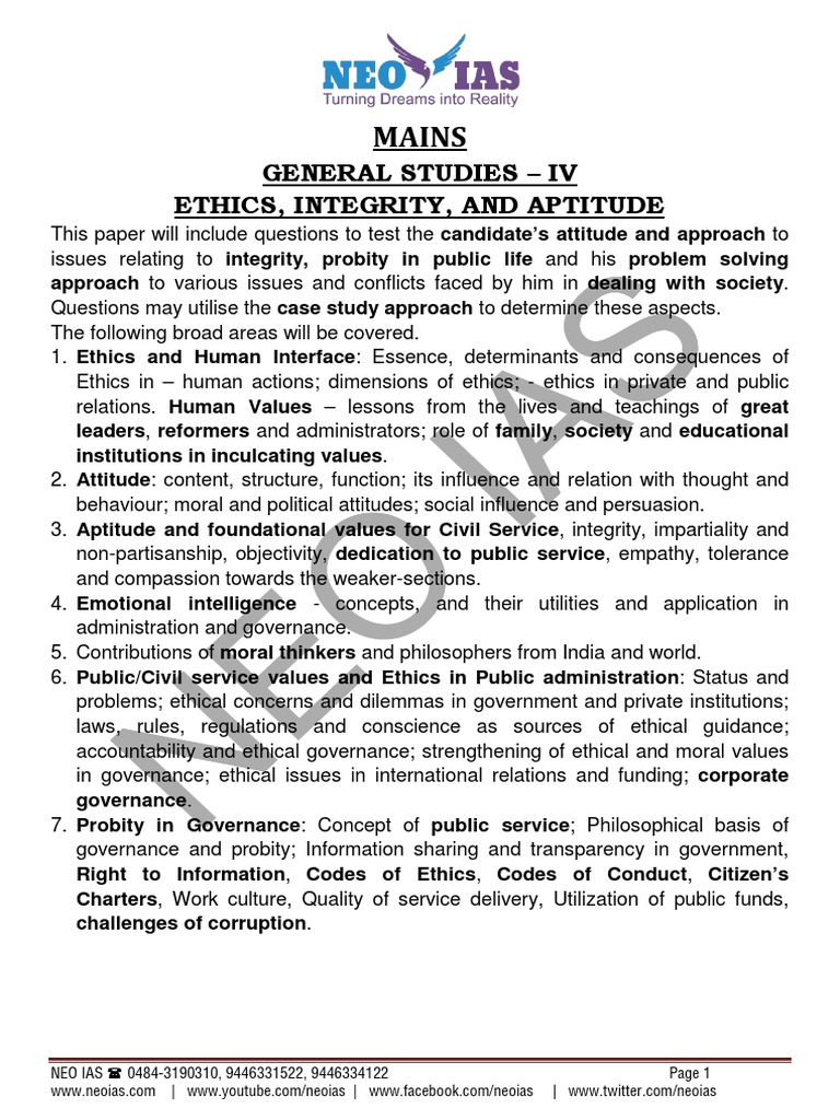 Mains: General Studies - Iv Ethics, Integrity, and Aptitude | PDF ...