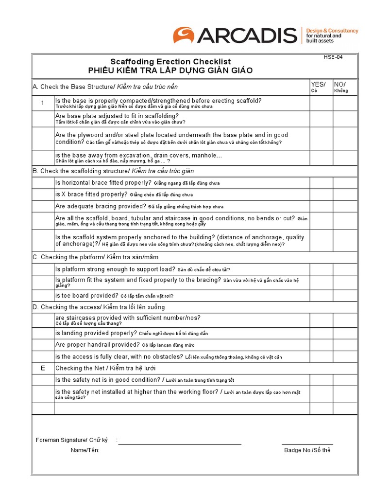 HSE-04 - Scaffold Erection Checklist - DDT Edited | PDF