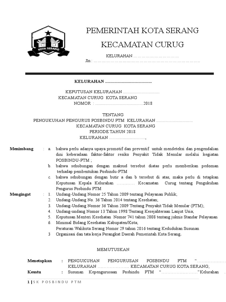 SK Pengukuhan Pengurus Posbindu PTM | PDF | Pengelolaan Keuangan & Uang