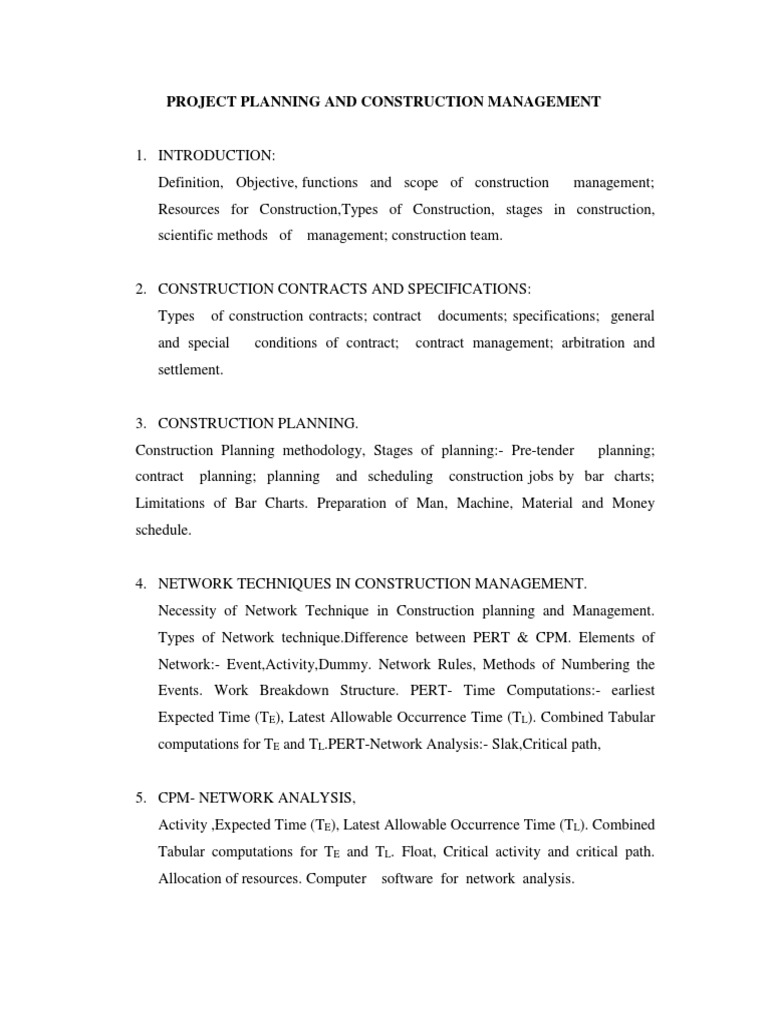 Project Engg and Construction Management Syllabus | PDF | Construction ...