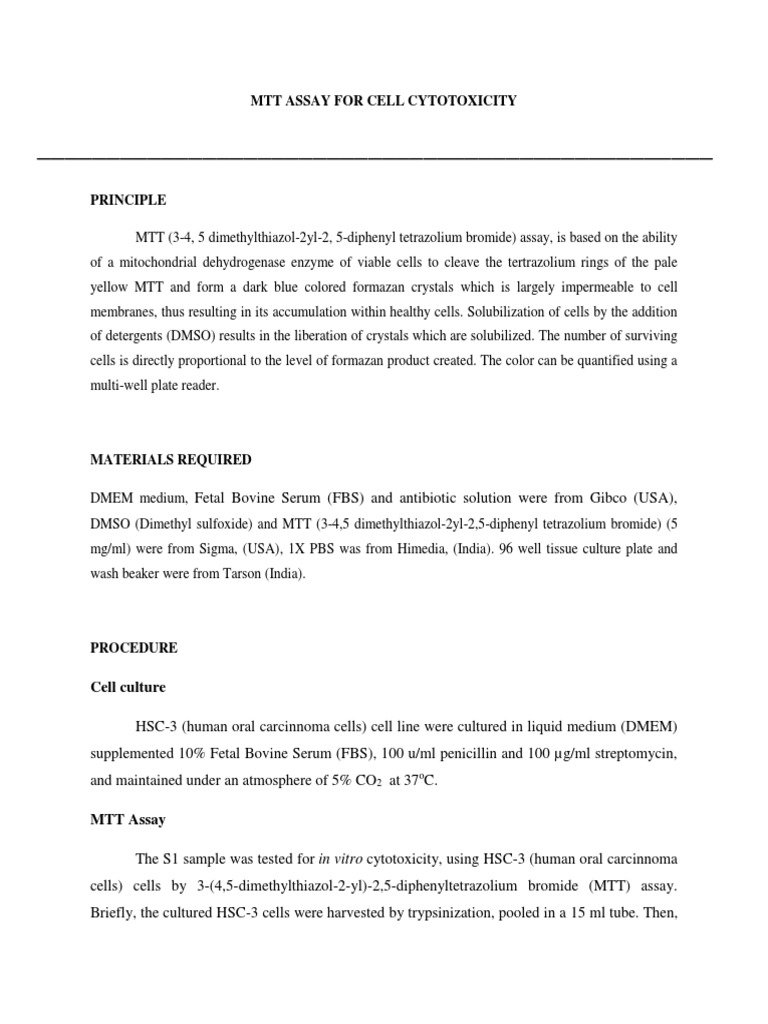 MTT Assay Sample Report | PDF | Chemistry | Biology
