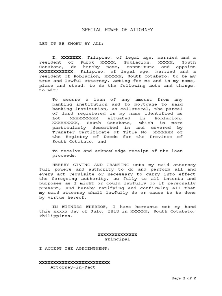 SPA for Loan From Banks | Power Of Attorney | Common Law