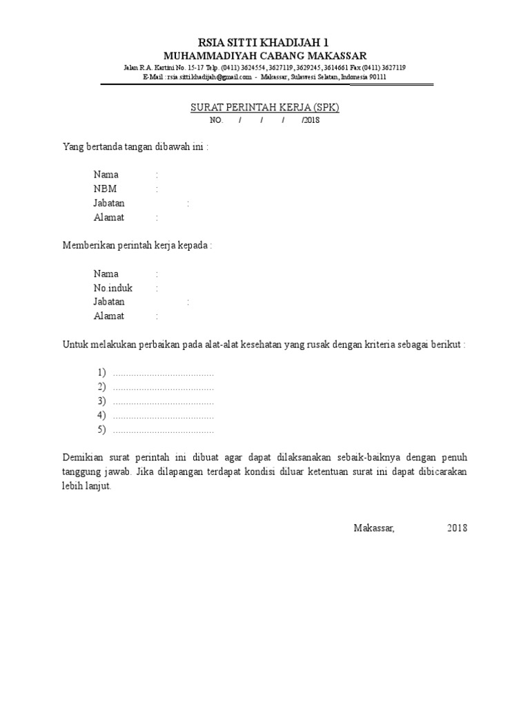 Contoh Surat Perintah Kerja (SPK) | PDF