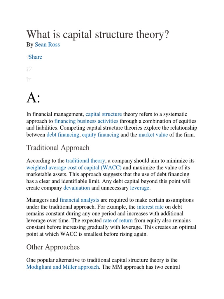 What Is Capital Structure Theory?: Traditional Approach | PDF