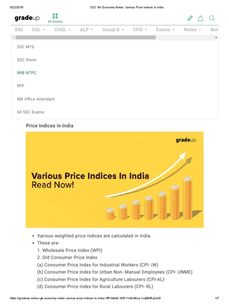 SSC GK Economy Notes - Various Price Indices in India | PDF | Consumer ...